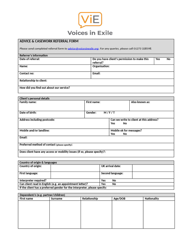 Casework Referral Form for Support Services | PDF | Homelessness ...