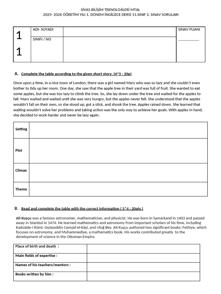 11th Grade English Exam Questions 2025-2026 | PDF