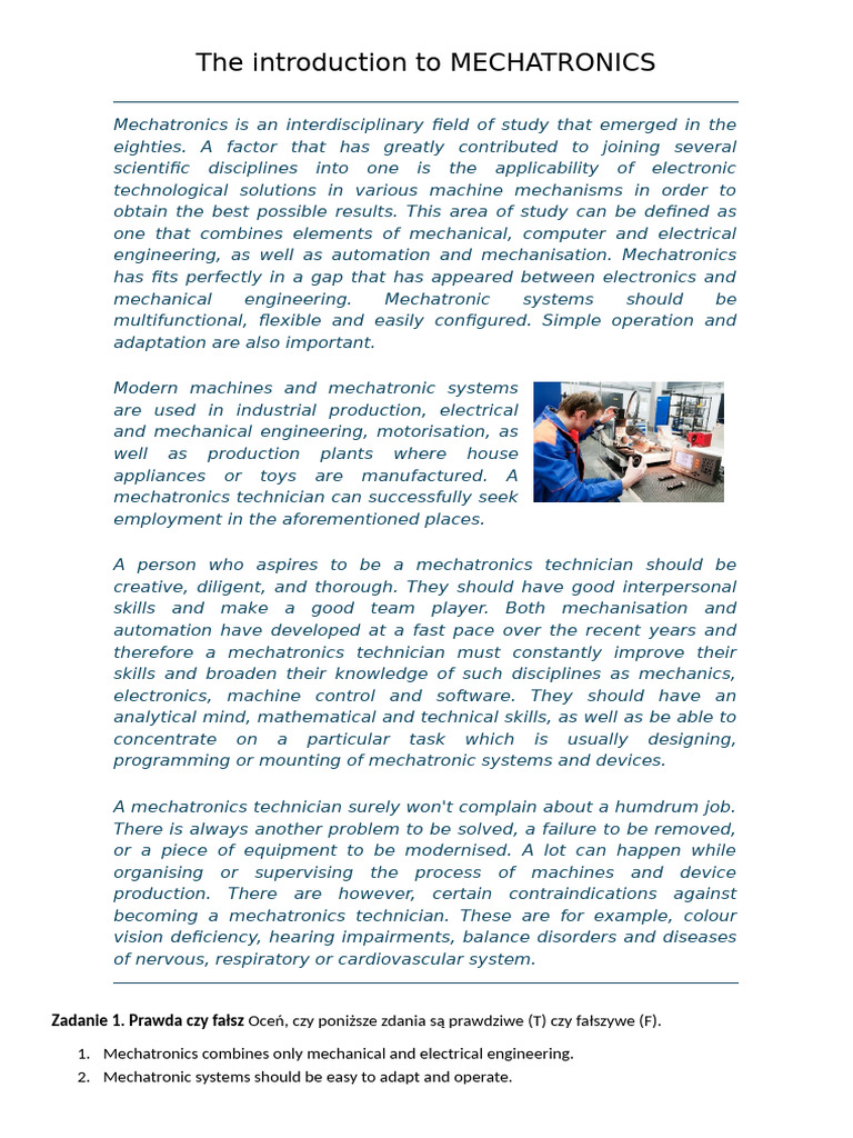 The Introduction to MECHATRONICS | PDF | Mechatronics | Engineering