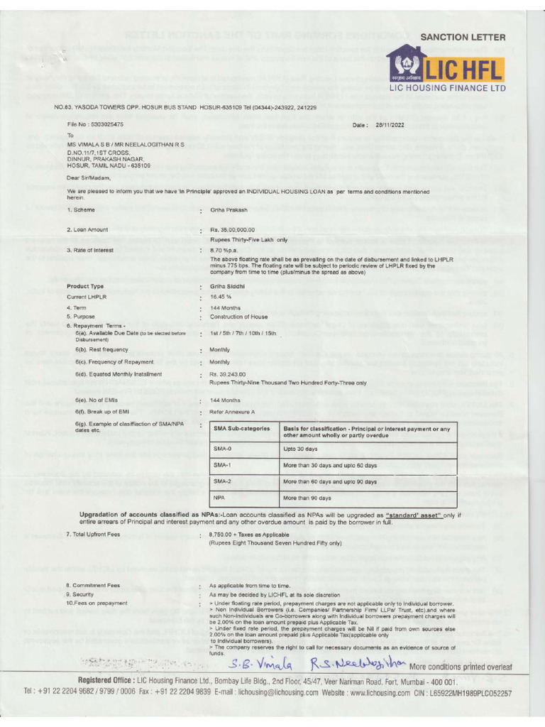 LIC Sanction Letter | PDF
