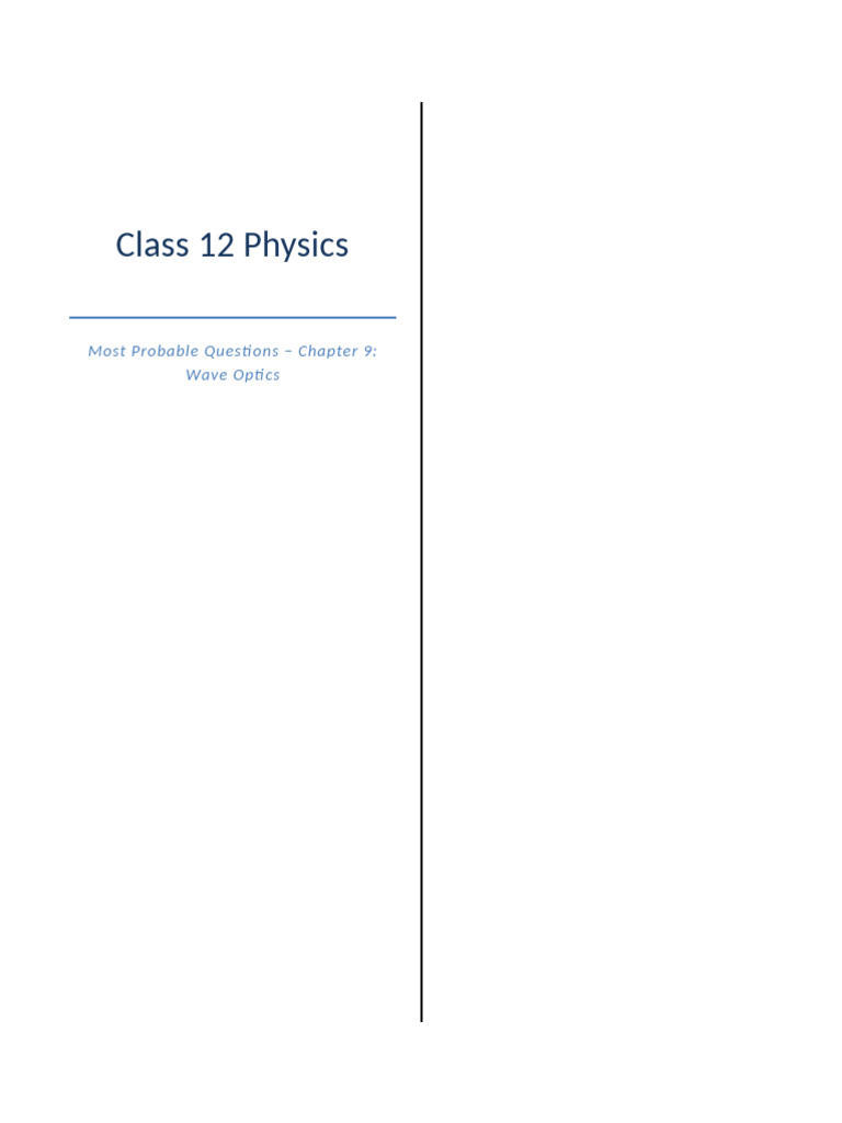 Physics Wave Optics Class12th | PDF | Diffraction | Waves