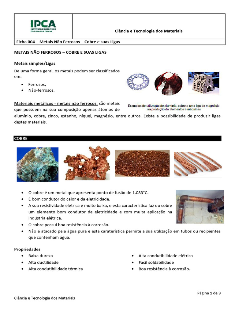 Metais Não Ferrosos: Cobre e Ligas | PDF | Liga | Metais