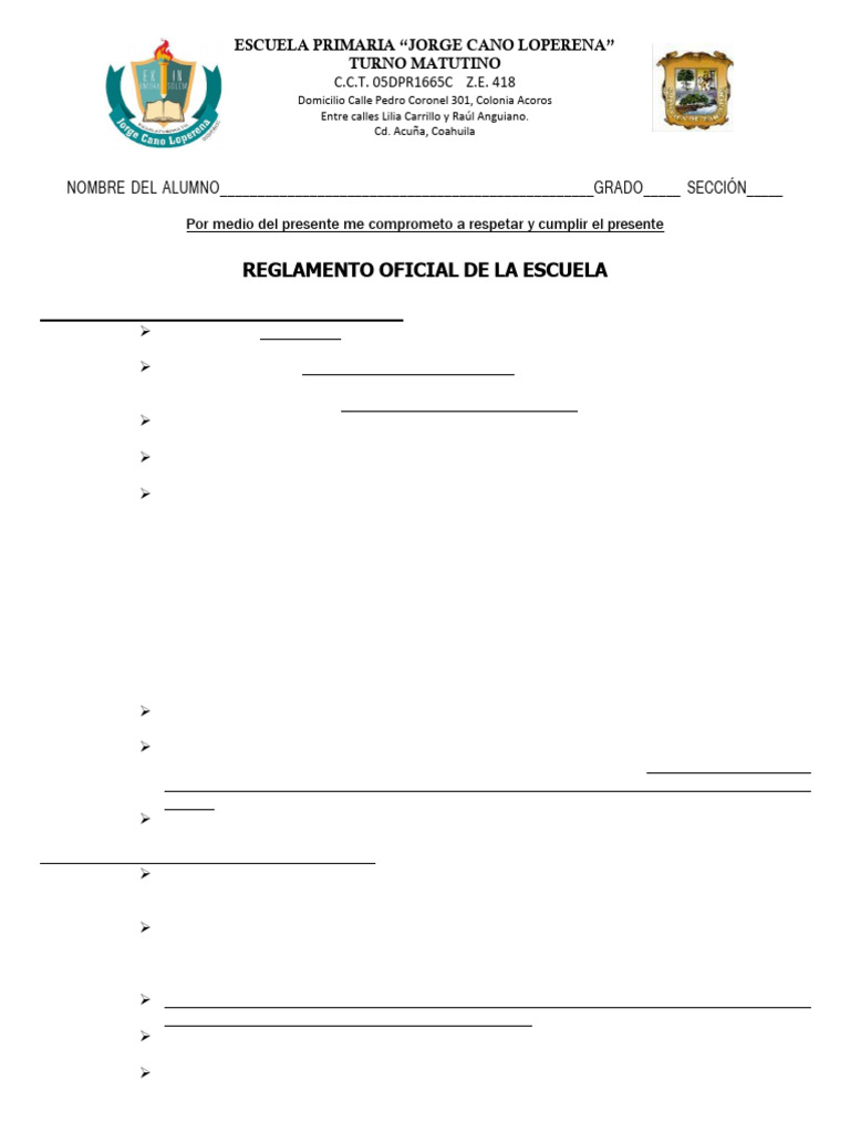 Reglamento de la Escuela Jorge Cano Loperena | PDF | Escuelas ...