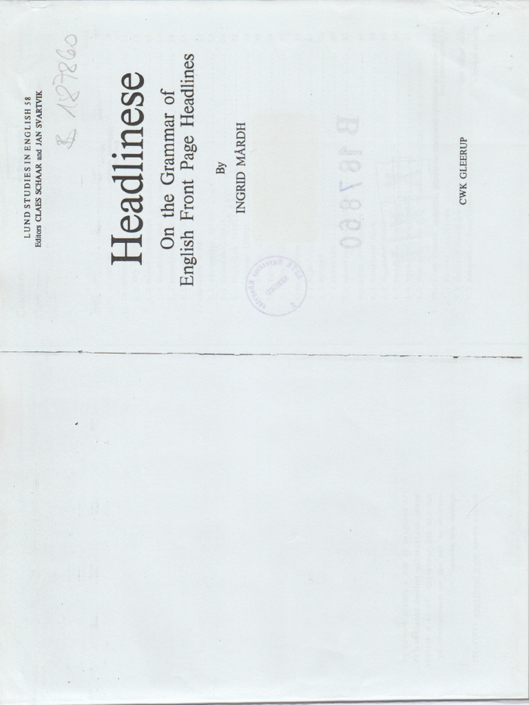 Ingrid Mardh - Headlinese - On The Grammar of English Front Page ...