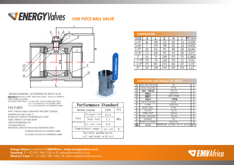 4.15 Energy Valves One Piece Ball Valve | PDF | Gas Technologies ...
