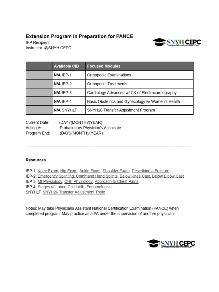 PANCE Preparation Extension Program | PDF