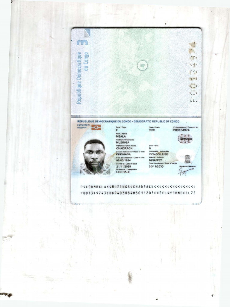 Passeport Congolais de Chadrack Mbala | PDF