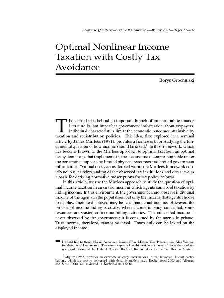 Optimal Nonlinear Income Taxation Analysis | PDF | Taxes | Utility