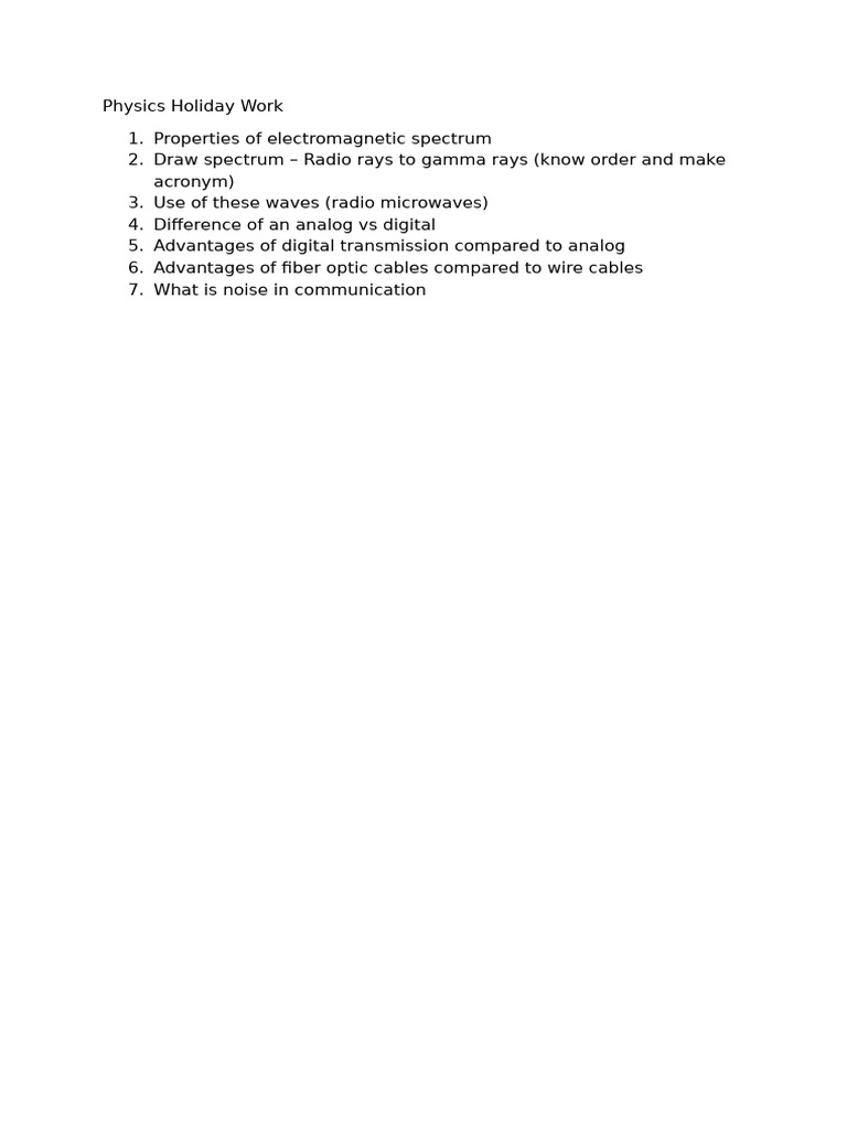Physics Holiday Work | PDF