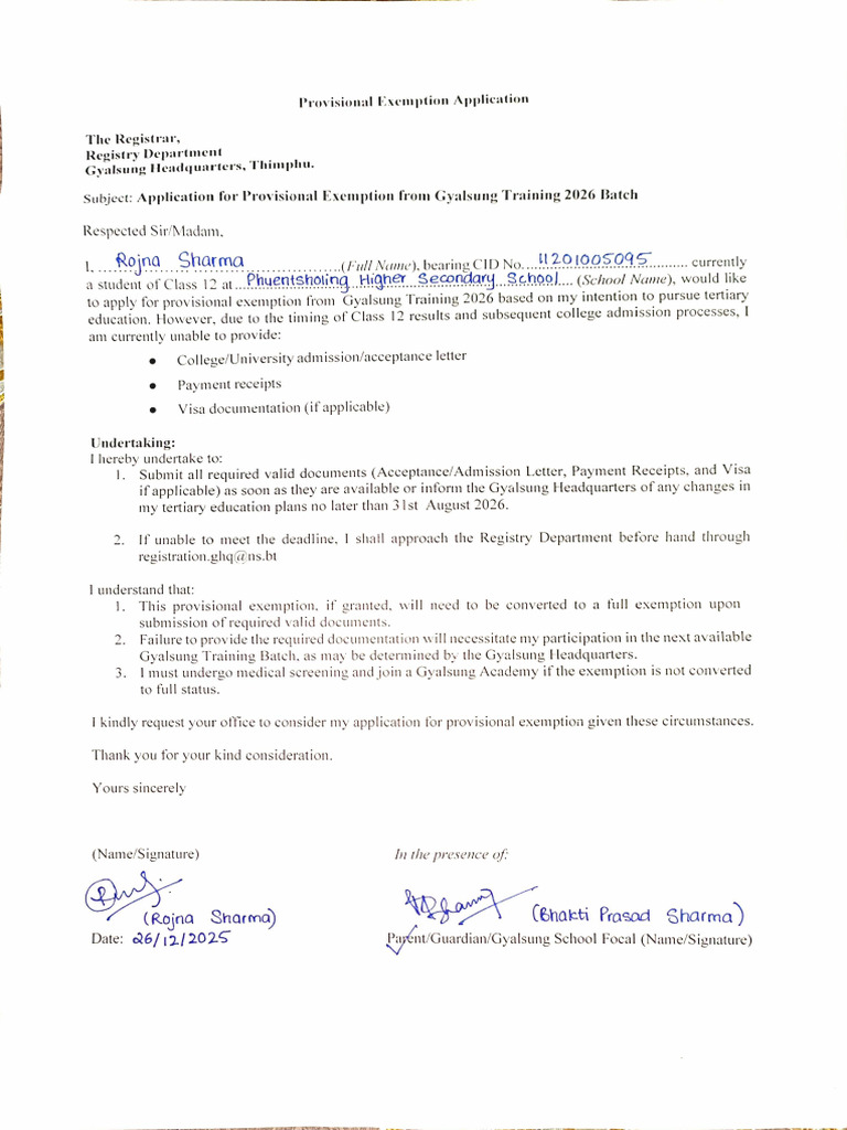 Provisional Exemption Letter. | PDF