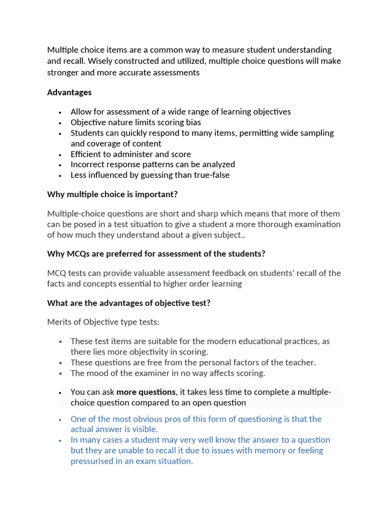 Multiple Choice Items Are a Common Way to Measure Student Understanding ...