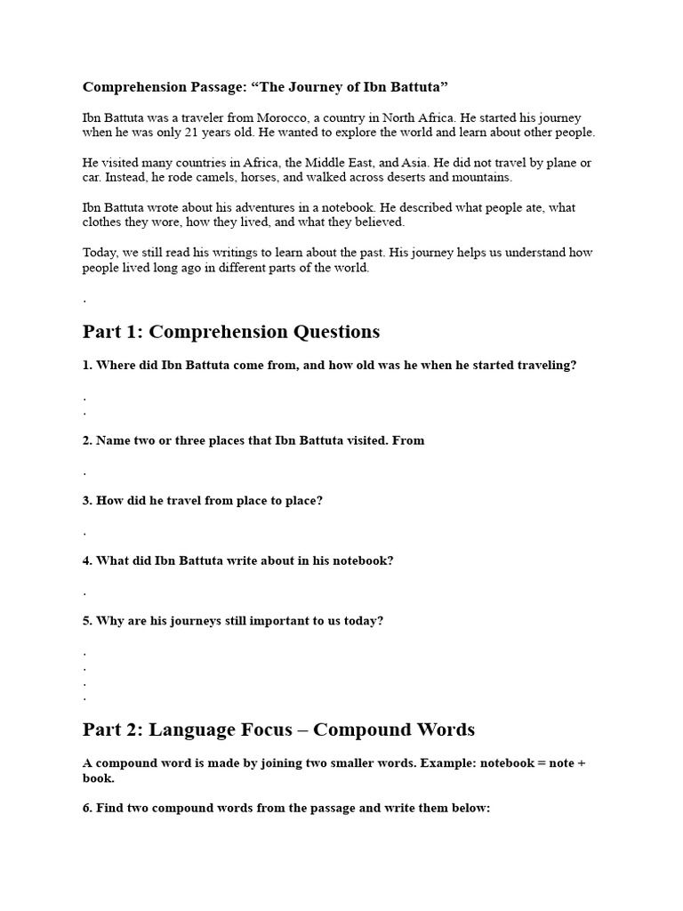 Comprehension - Compound Words- Character Sketch Worksheet.docx | PDF
