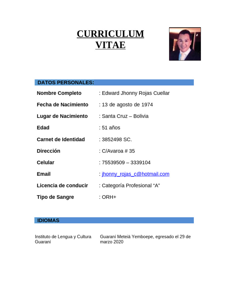 Curriculum Vitae de Edward Rojas Cuellar | PDF | Cooperativa | Bolivia