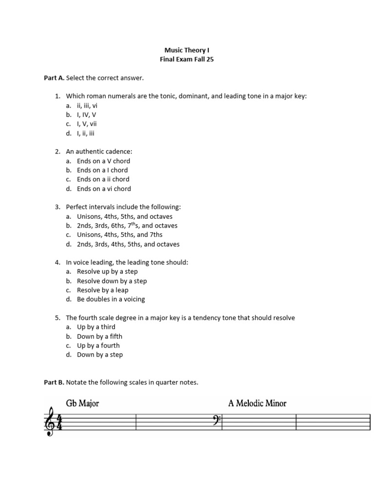 Music Theory I Final Exam Guide | PDF