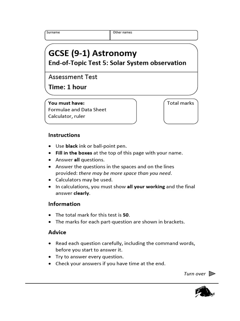 GCSE Astronomy Solar System Test | PDF | Planets | Venus