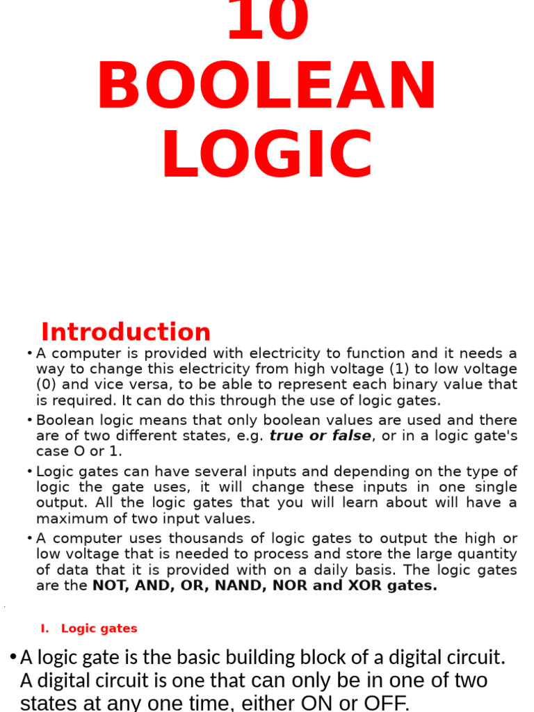 CHAPTER 10 BOOLEAN LOGIC | PDF | Logic Gate | Boolean Algebra