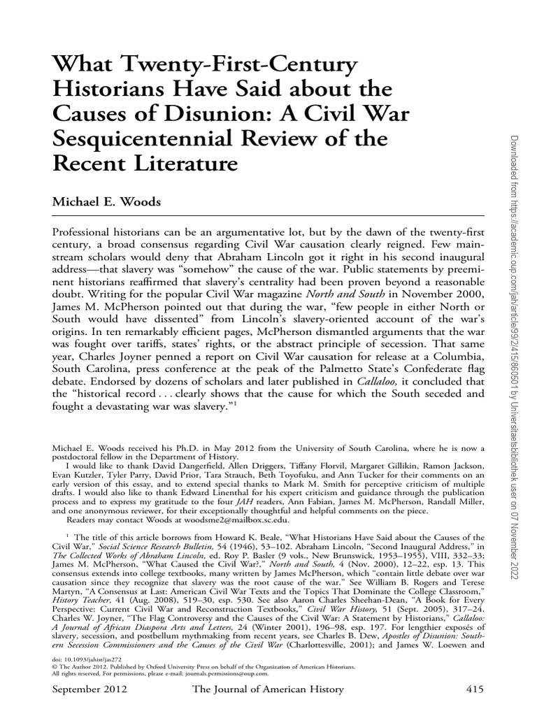 Civil War Causes: 21st Century Historians' Insights | PDF ...