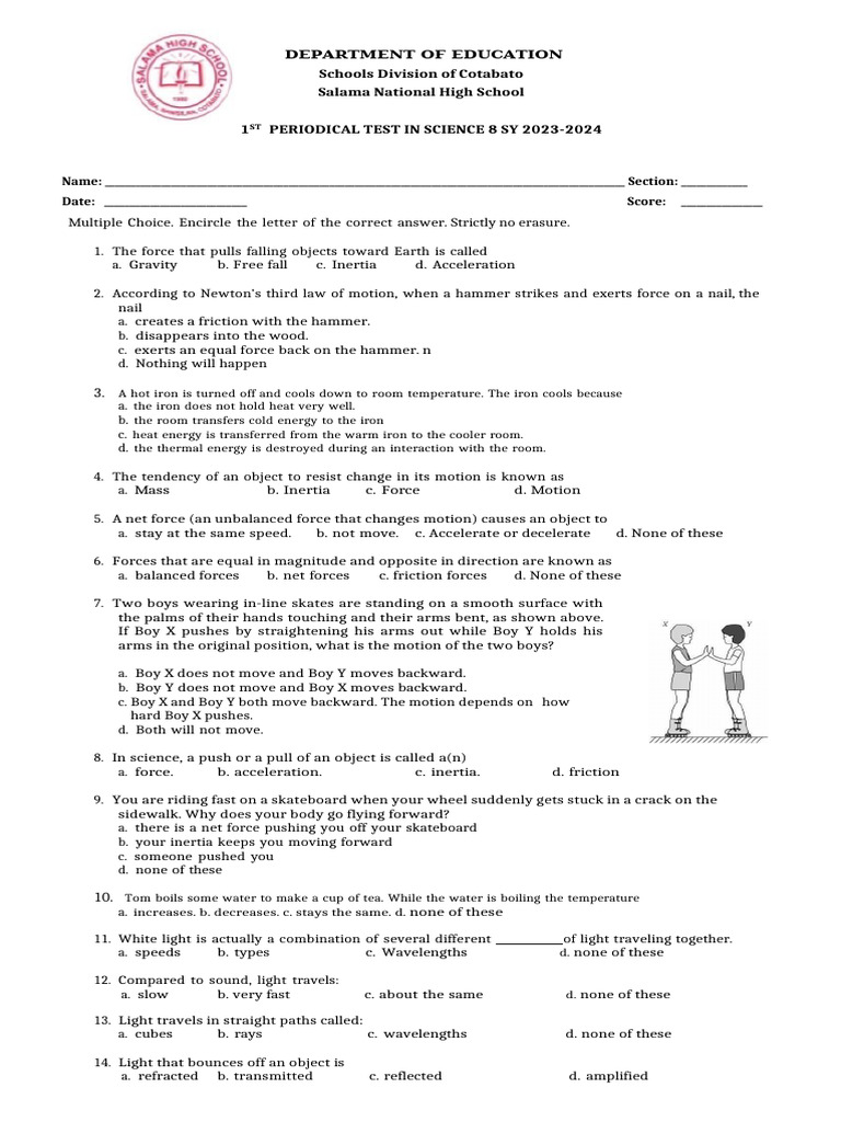 1st Quarter Exam Science 8 | PDF | Force | Newton's Laws Of Motion