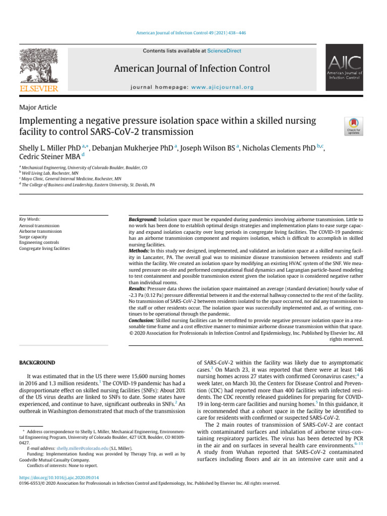 Implementing a negative pressure isolation space within a skilled ...