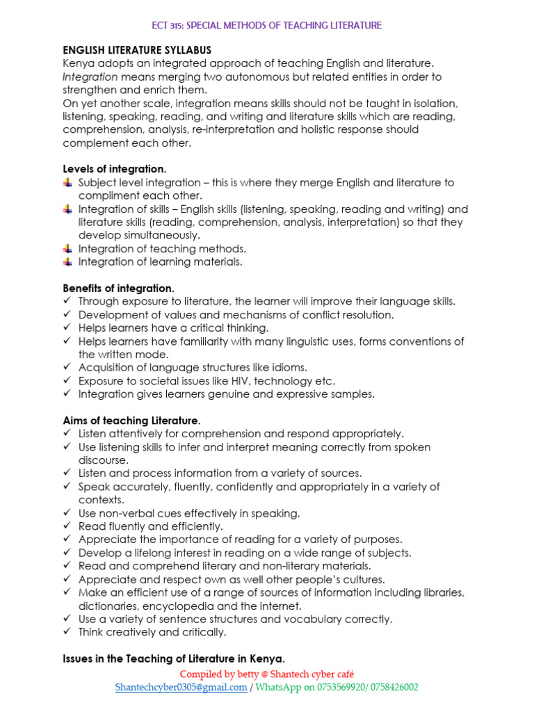 Teaching Literature Methods in Kenya | PDF | Reading Comprehension ...