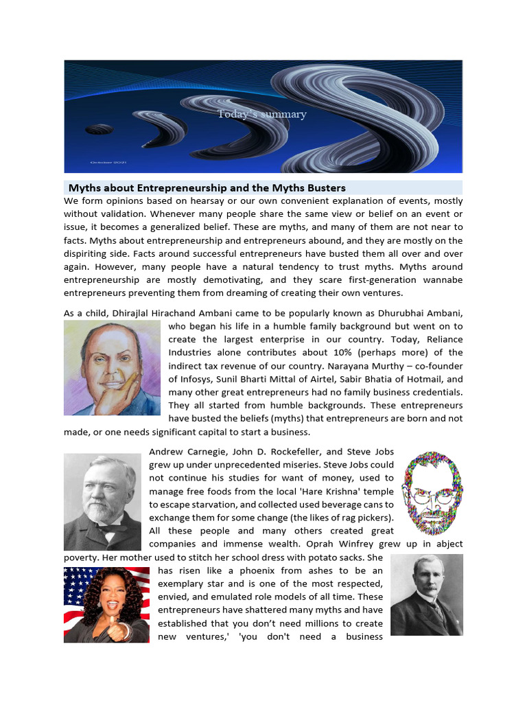 Busting Entrepreneurship Myths | PDF | Entrepreneurship | Business