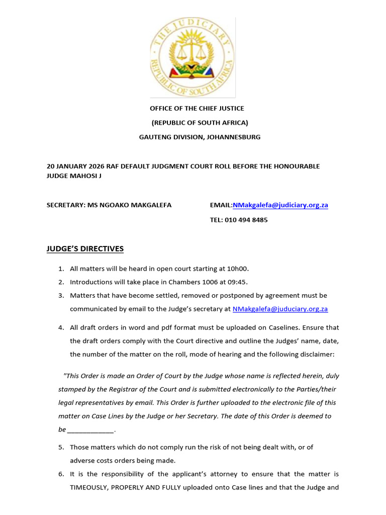 RAF Default Judgment Court Roll 2026 | PDF | Government Institutions ...