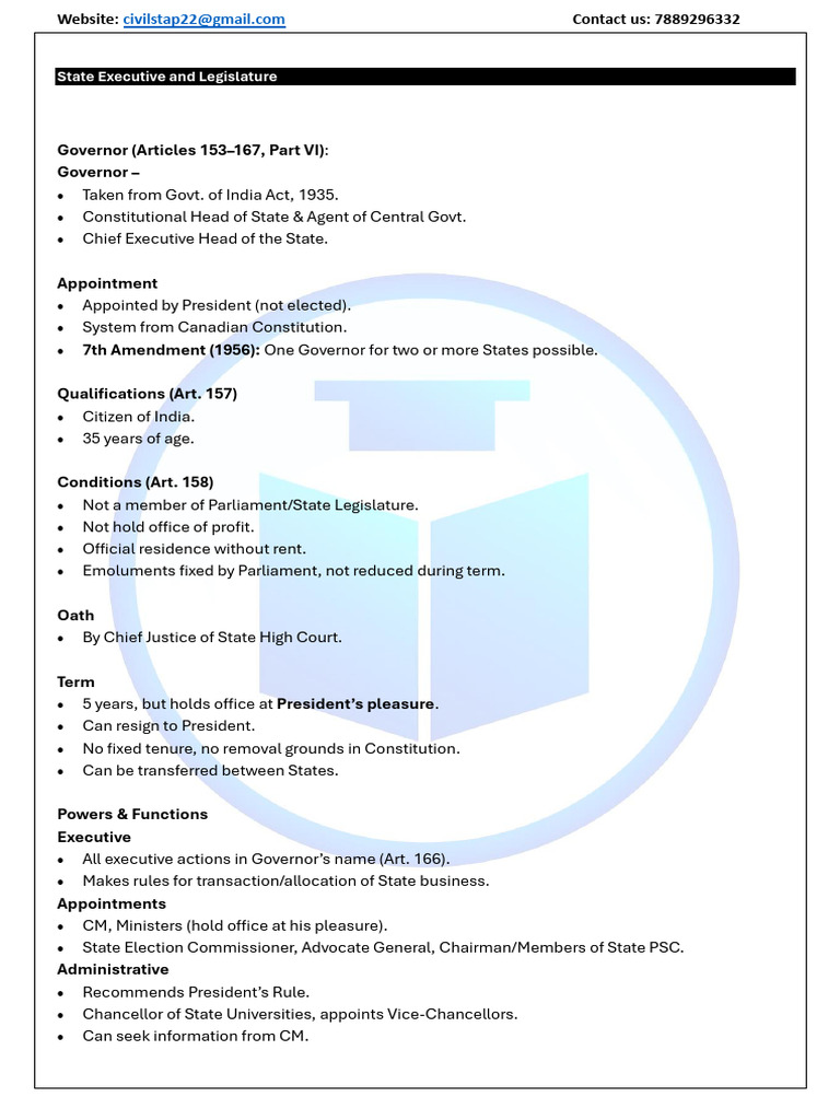 Overview of State Governor and CM Roles | PDF | Pardon | Bill (Law)