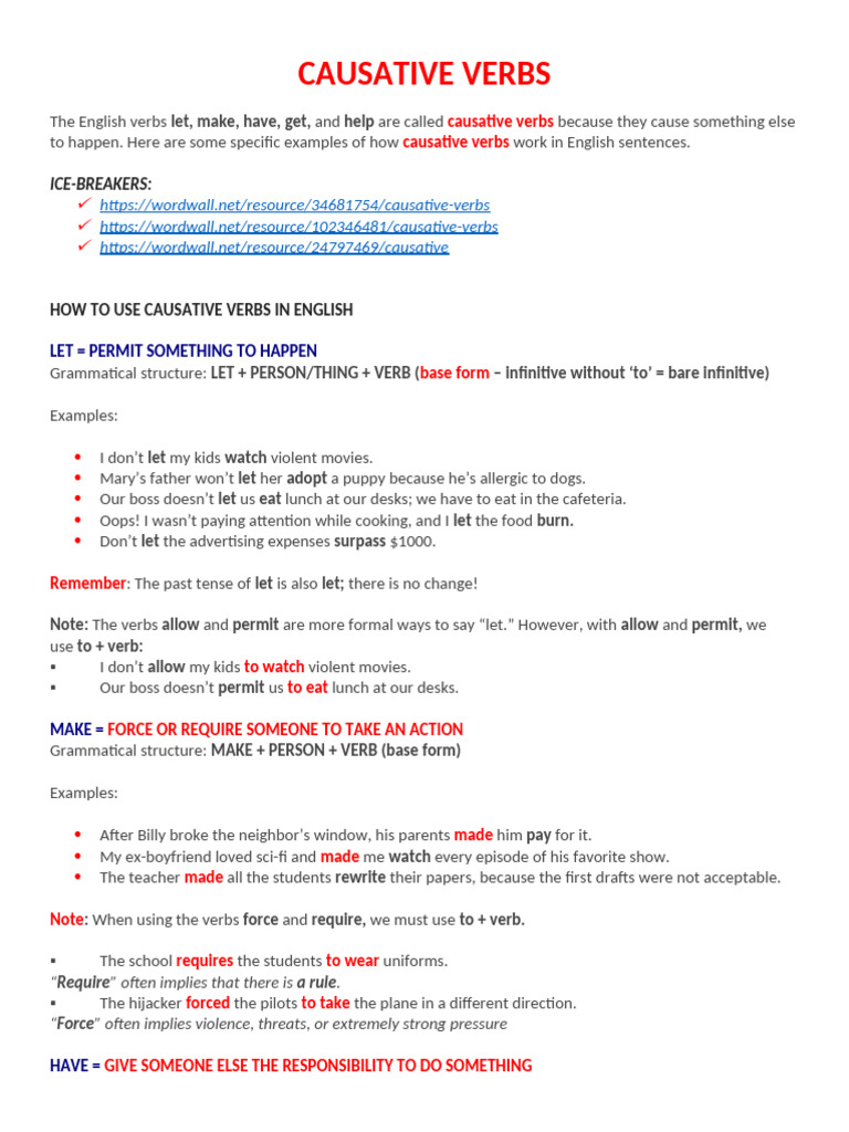 Understanding Causative Verbs in English | PDF | Verb | Subject (Grammar)