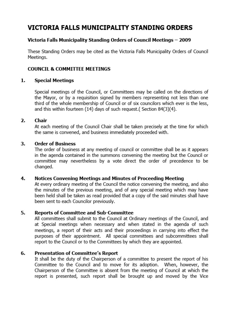 Victoria Falls Council Meeting Orders | PDF | Committee | Governance