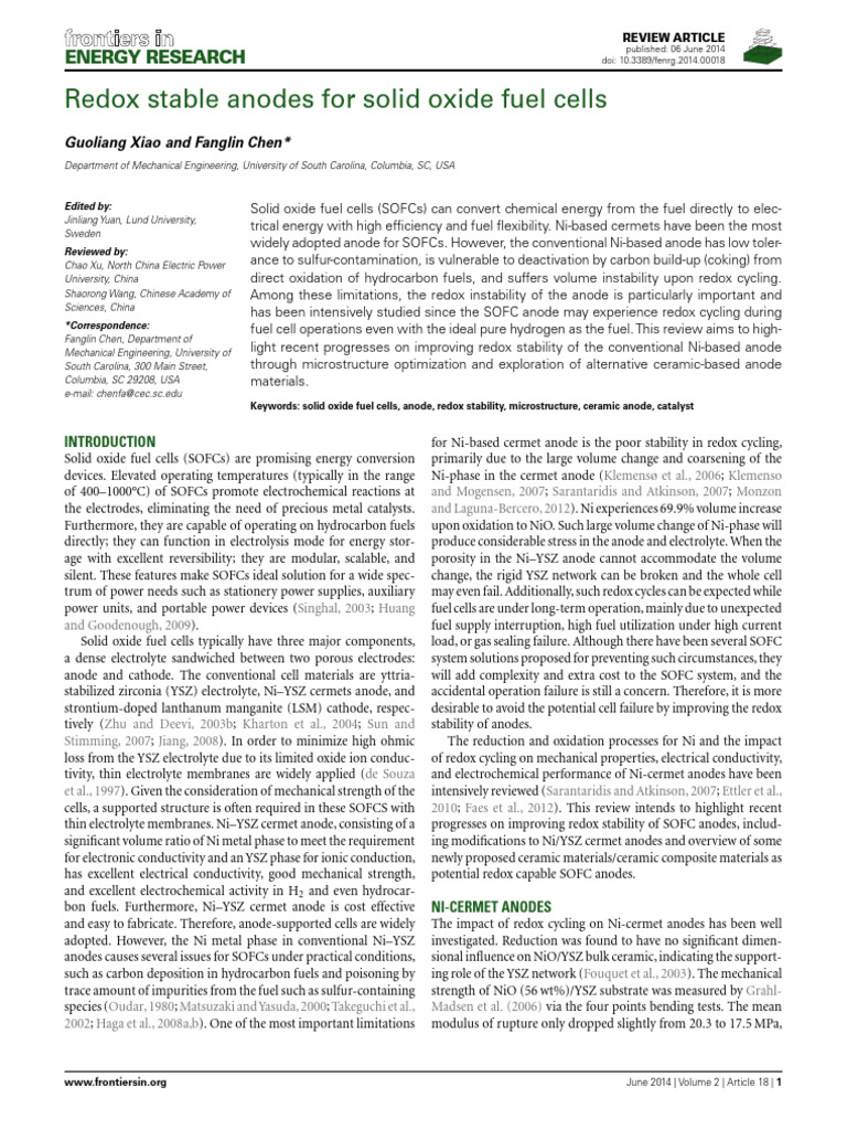 Redox Stability in SOFC Anodes | PDF | Solid Oxide Fuel Cell | Fuel Cell