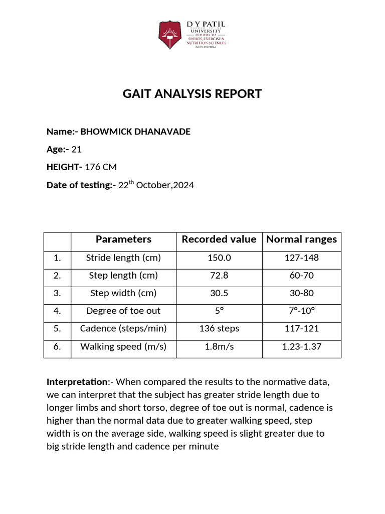 Gait Analysis Report-1 | PDF