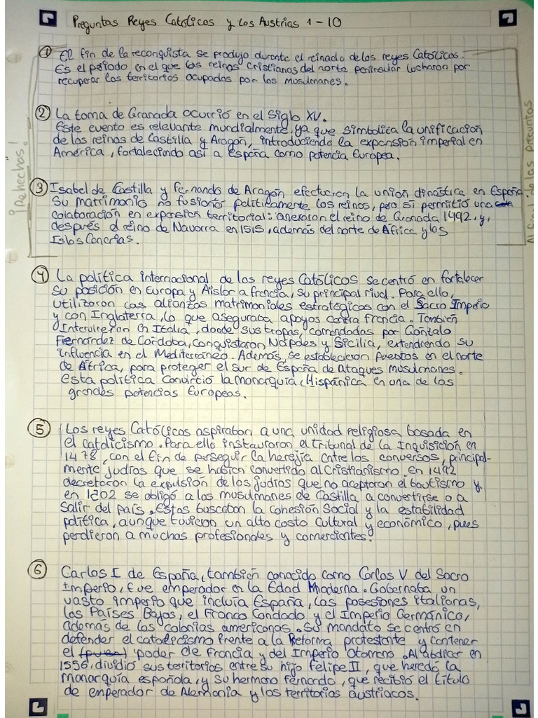 Tarea 4- Preguntas Cortas y Semicortas Reyes Cat-licos y Austrias (1 ...