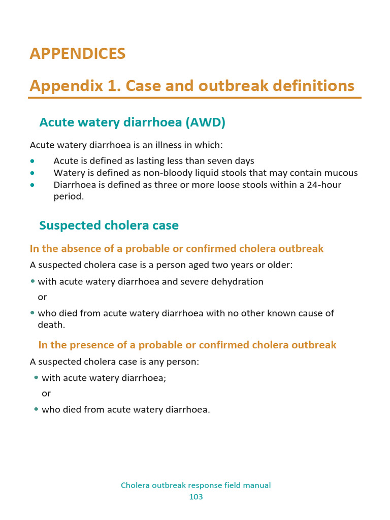 Case and Outbreak Definitions | PDF | Cholera | Diarrhea