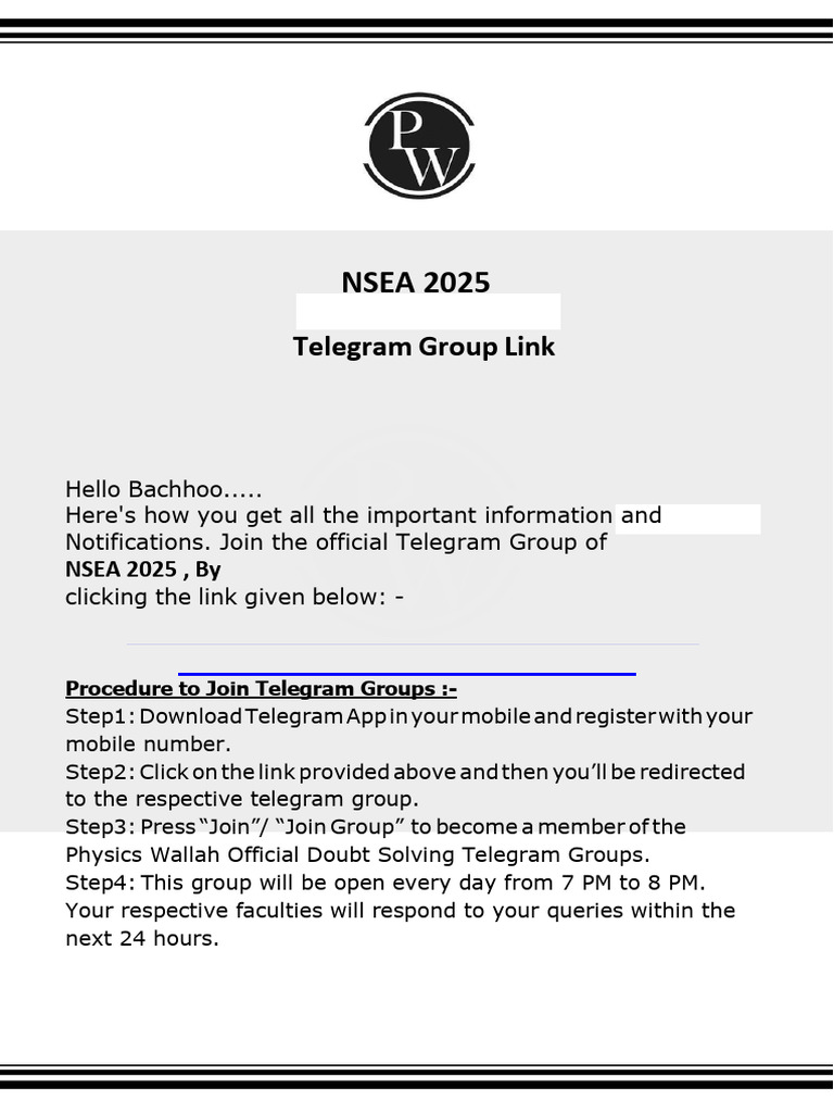 Telegram Group Link NSEA 2025 | PDF