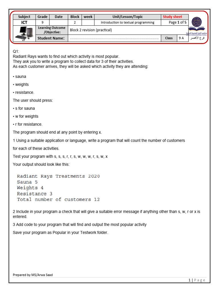 ICT Grade9 B2 W5 U1 RevisionSheet2 Extra (Luxor) | PDF | Computer ...