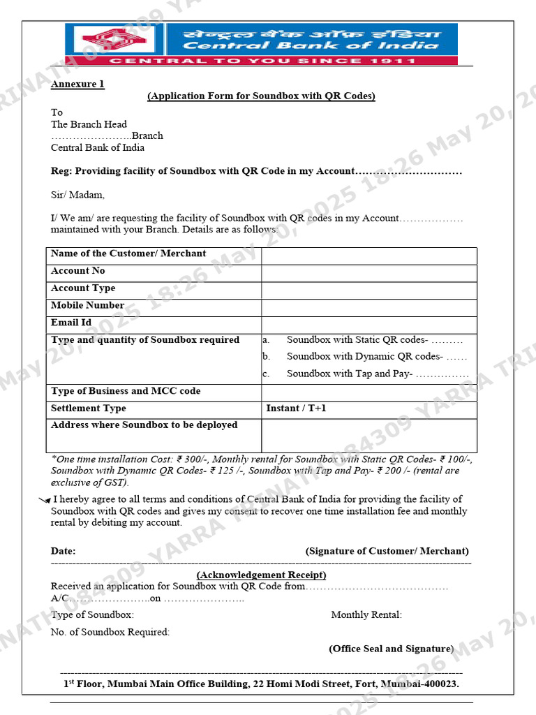 Application Form for QR CODE With Sound Box_ANNX_1 | PDF