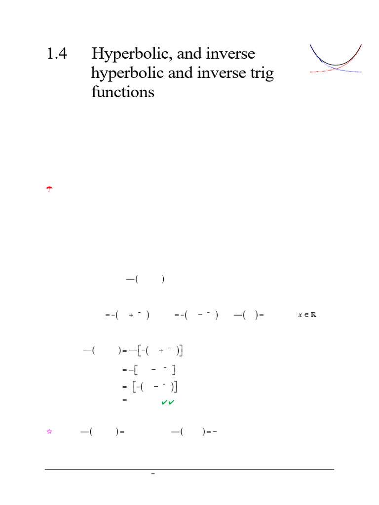 Derivatives of Hyperbolic Functions | PDF | Trigonometric Functions ...