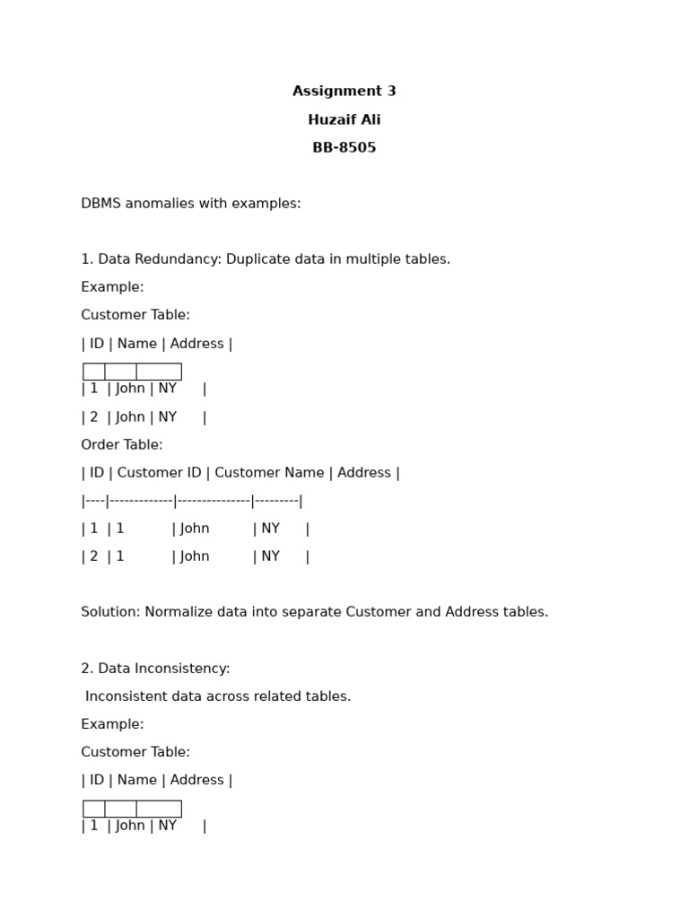 DBMS Anomalies Explained with Examples | PDF
