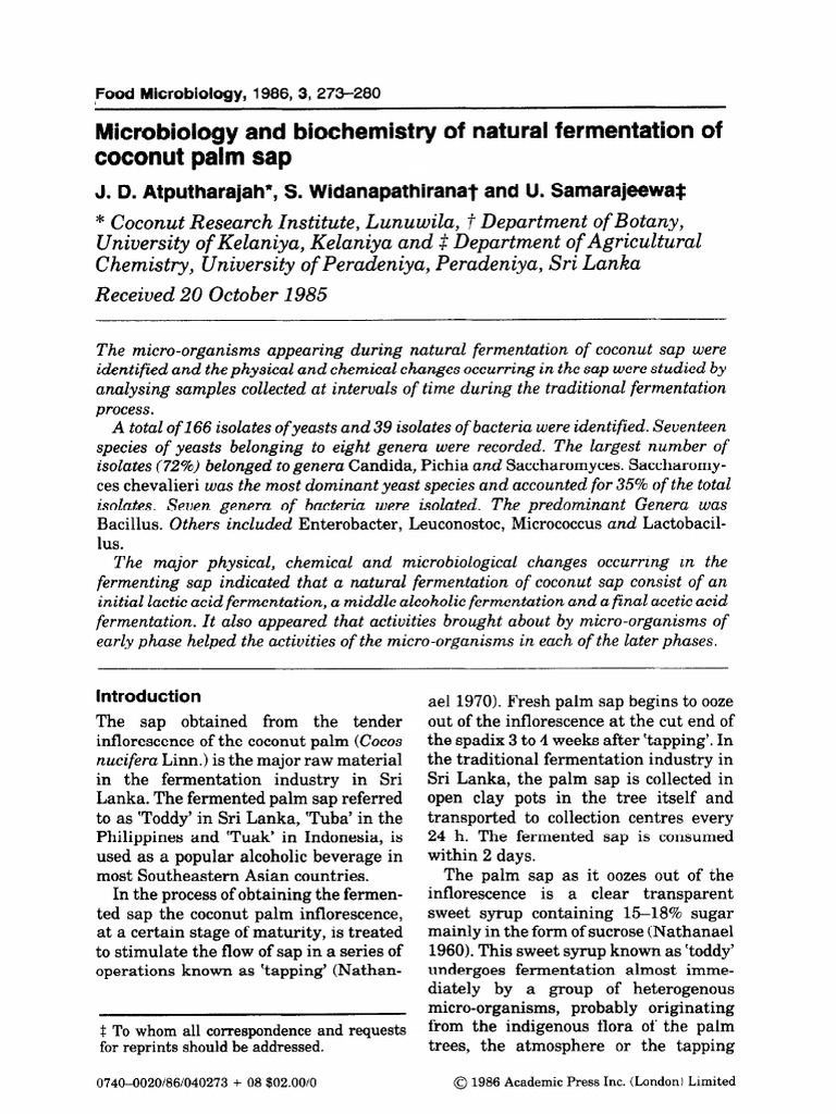 Microbiology and Biochemistry of Natural Fermentation of Coconut Palm ...