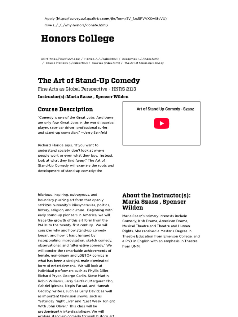 The Art of Stand-Up Comedy __ Honors College _ the University of New ...