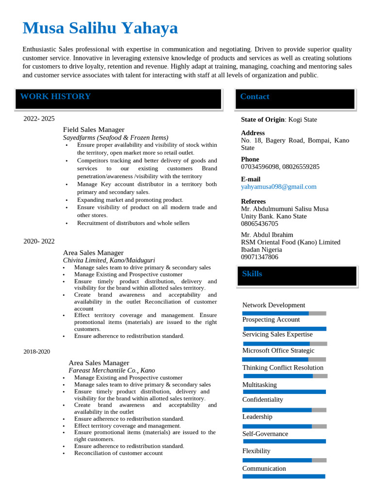 Musa Salihu Yahaya CV-4 | PDF | Sales | Brand