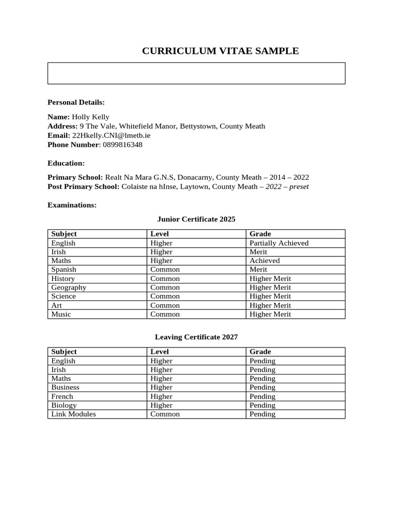 CV Sample (1) (2) 2 | PDF | Student Assessment And Evaluation ...