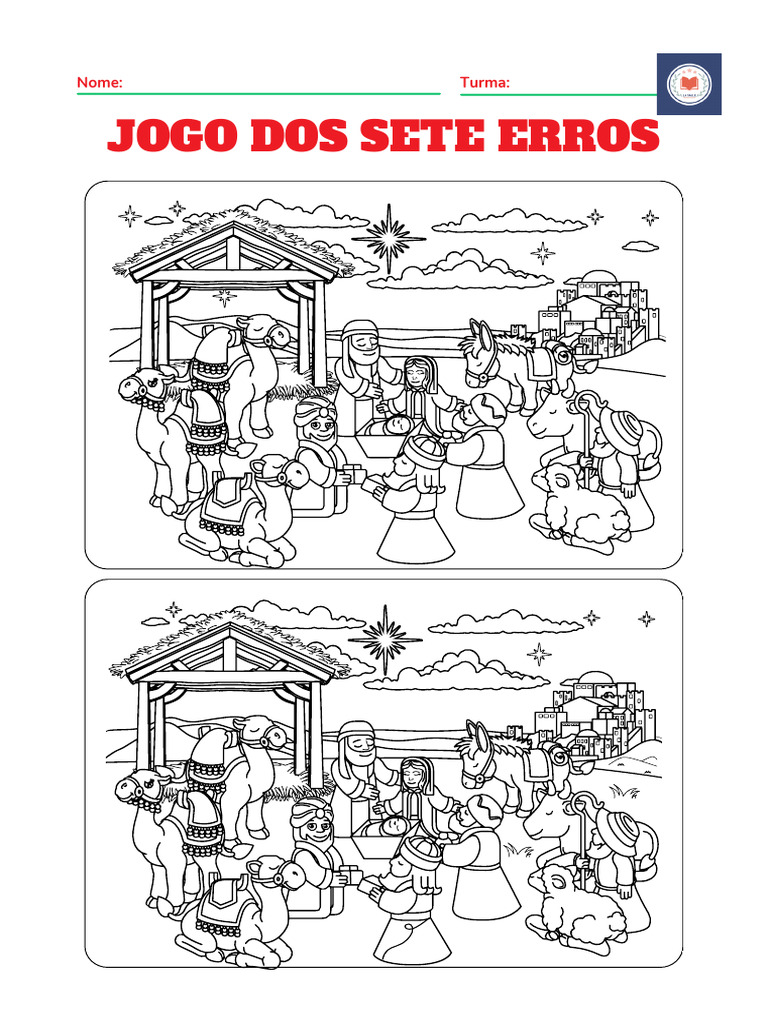 Jogo Dos Sete Erros Presépio Folha de Atividade Preto e Branco ...
