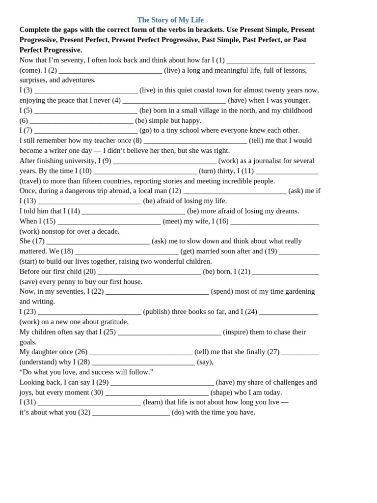 The Story of My Life Gap Fill | PDF