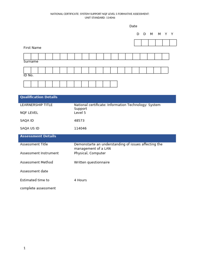 SAQA-114046 - Learner Formative | PDF