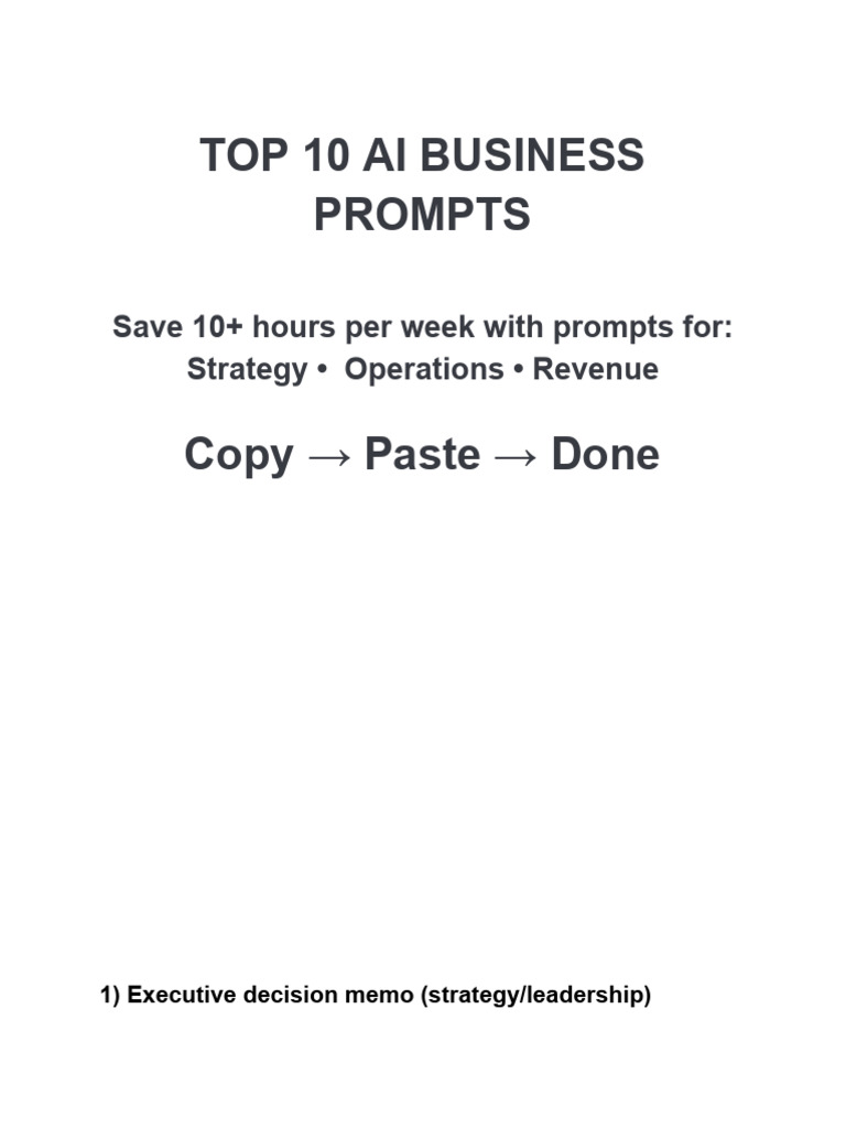 Top 10 AI Business Prompts for Efficiency | PDF | Business