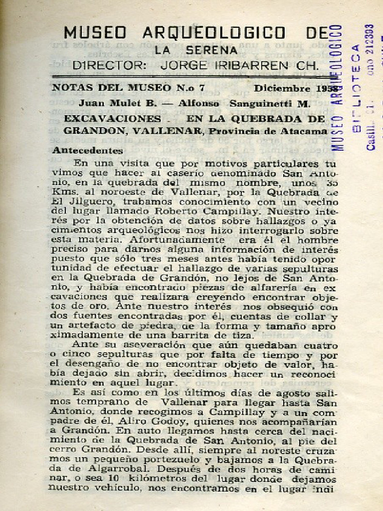 Mulet y Sanguinetti 1958 - Excavaciones en La Quebrada de Gradon ...