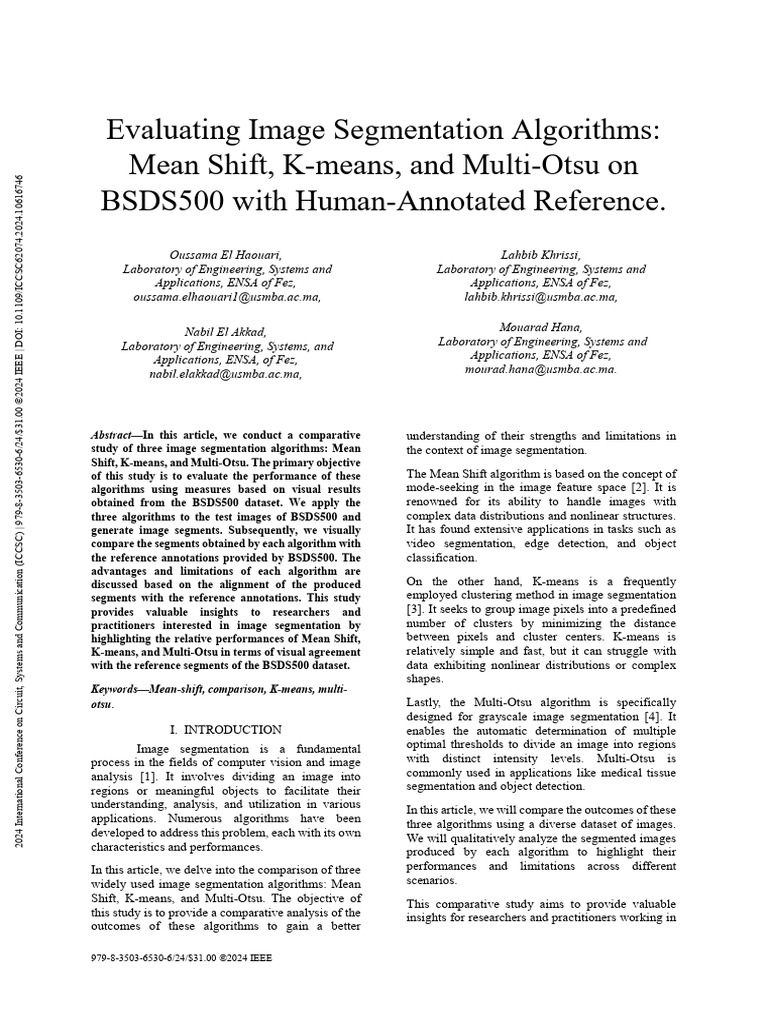 Evaluating Image Segmentation Algorithms Mean Shift K-means and Multi ...