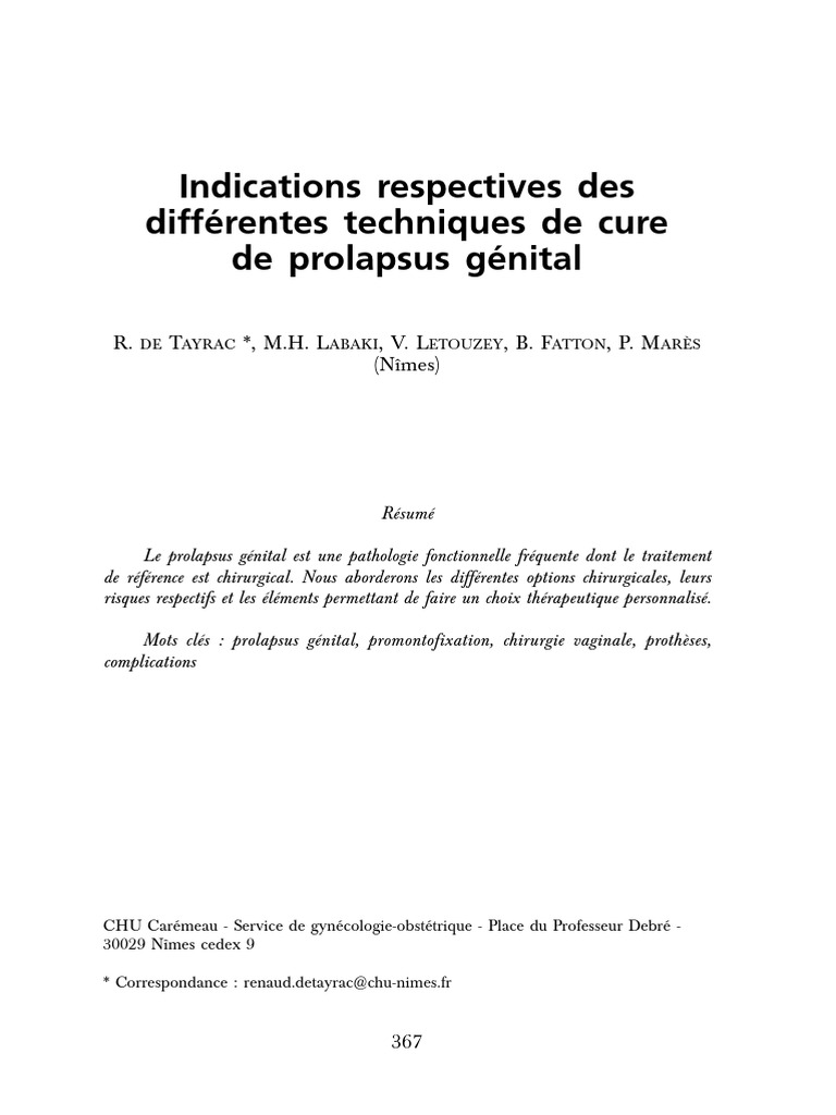 Options chirurgicales pour prolapsus génital | PDF | Spécialités ...