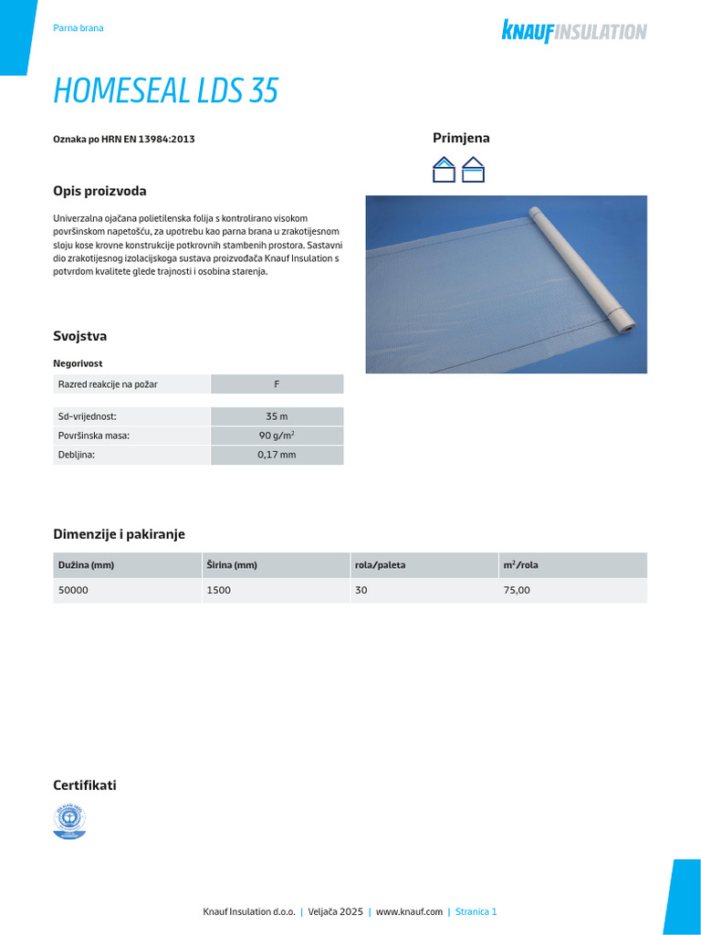 Izolacija Stropa Knauf Homeseal LDS 35 Parna Brana | PDF